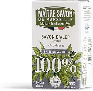 Amazon.co.jp: Maitre Savon de Marseille(メートル・サボン・ド・マルセイユ) アレッポソープ ローリエ 100g, 合成成分無添加石鹸, オリーブオイル ...