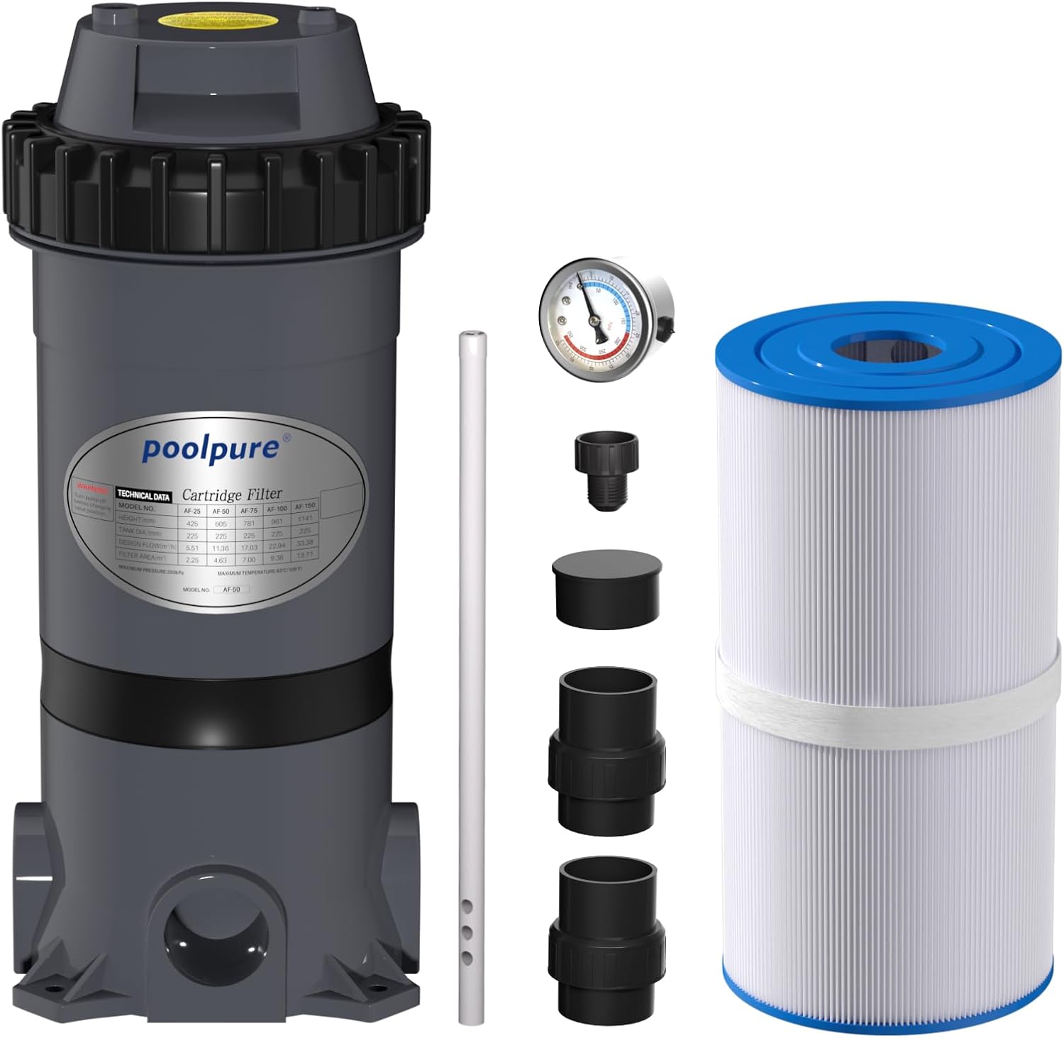Amazon.com : POOLPURE PFT-AF50 Cartridge Pool Filter Tank&Element for ...