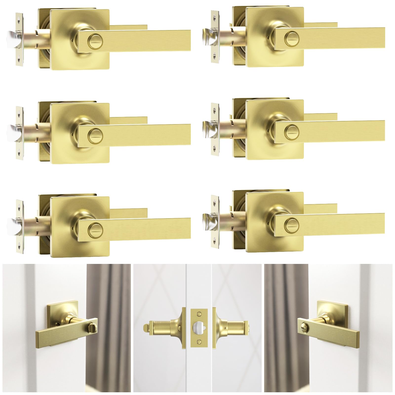 Voraus 6 Pack Brushed Gold Door Handles - Privacy Door Levers Set ...