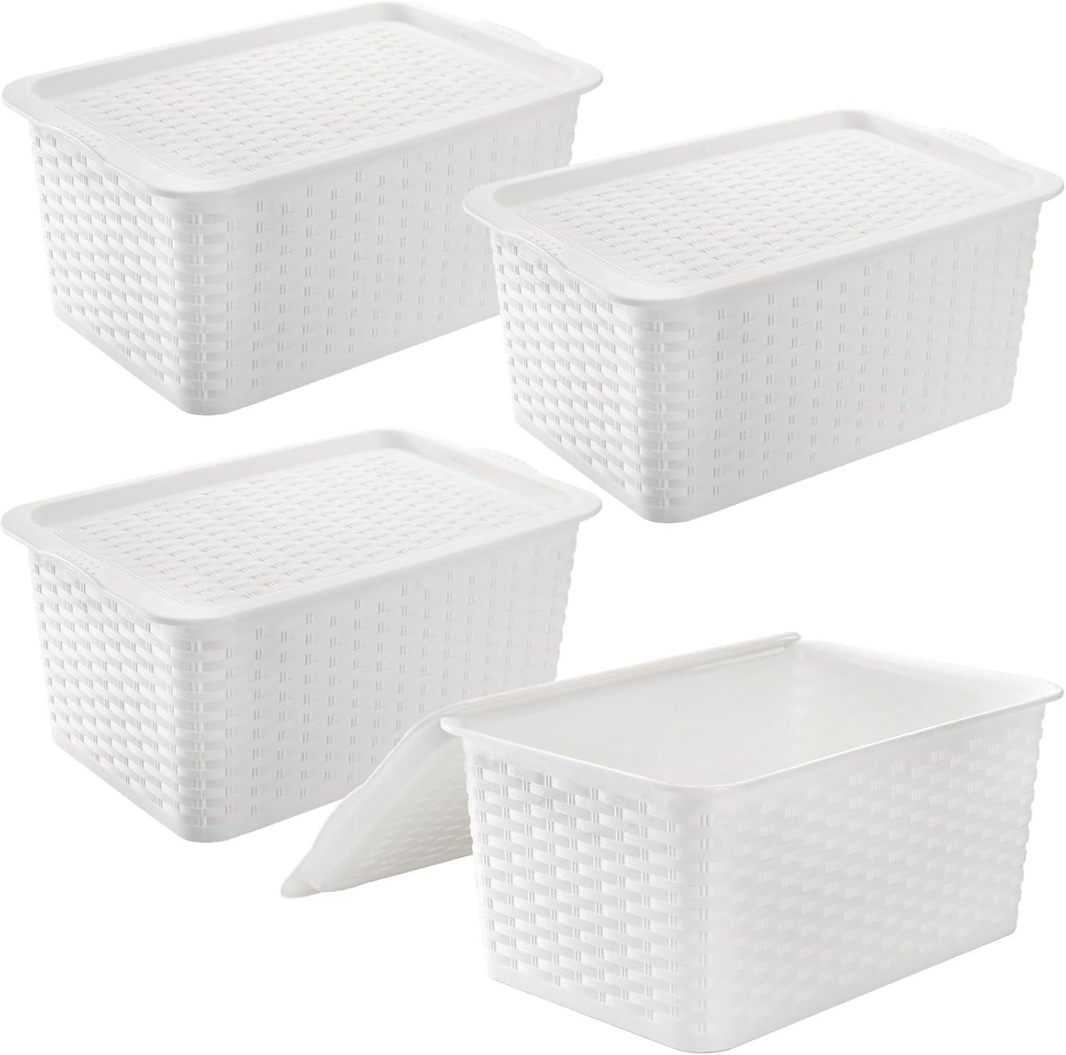 Amazon.com - Dicunoy 4 Pack Lidded Storage Bins with Lids, White ...
