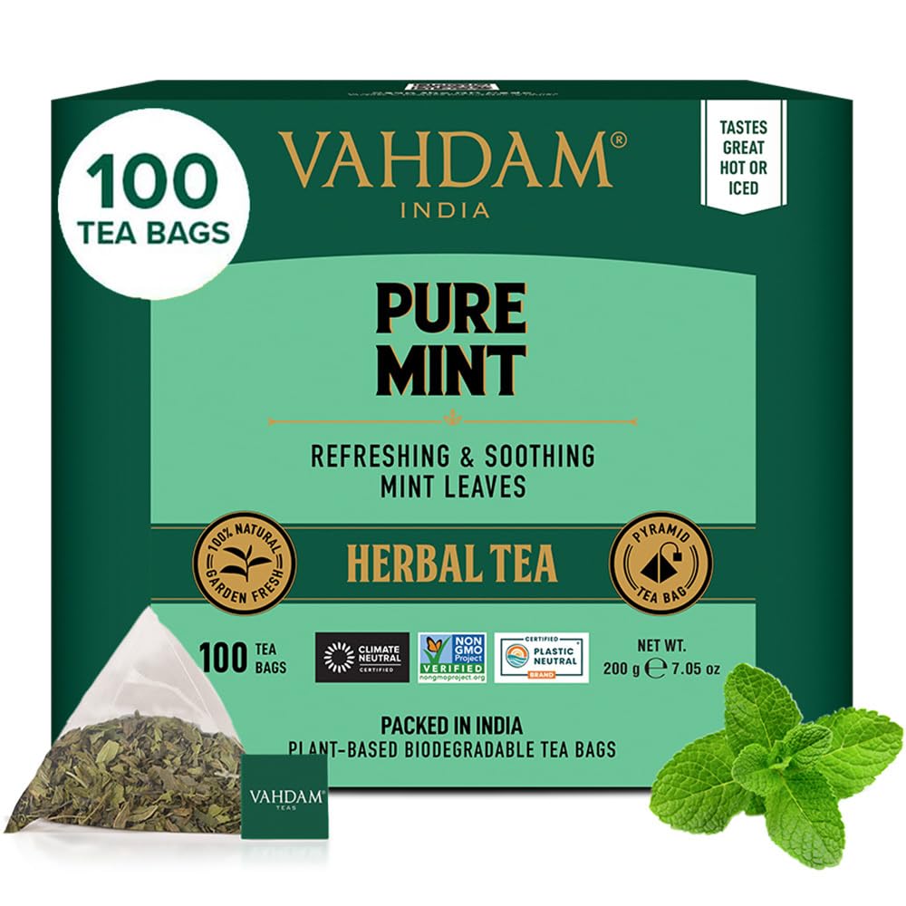 VAHDAM , Organic Pure Mint Herbal Tea (100 Tea Bags) 100% Natural ...