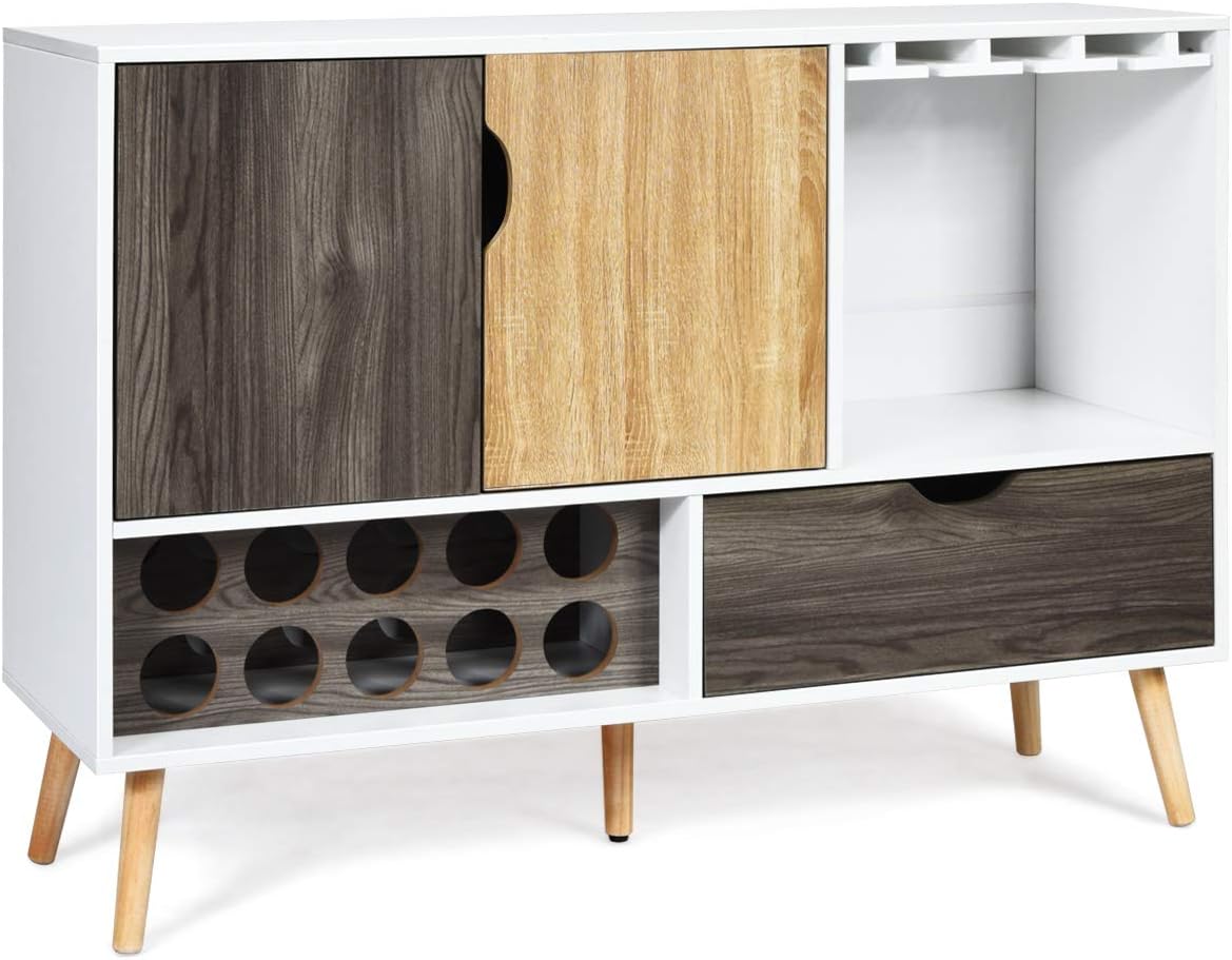 TANGZON Buffet Sideboard, 2-Door Wooden Storage Cabinet with Wine Rack ...