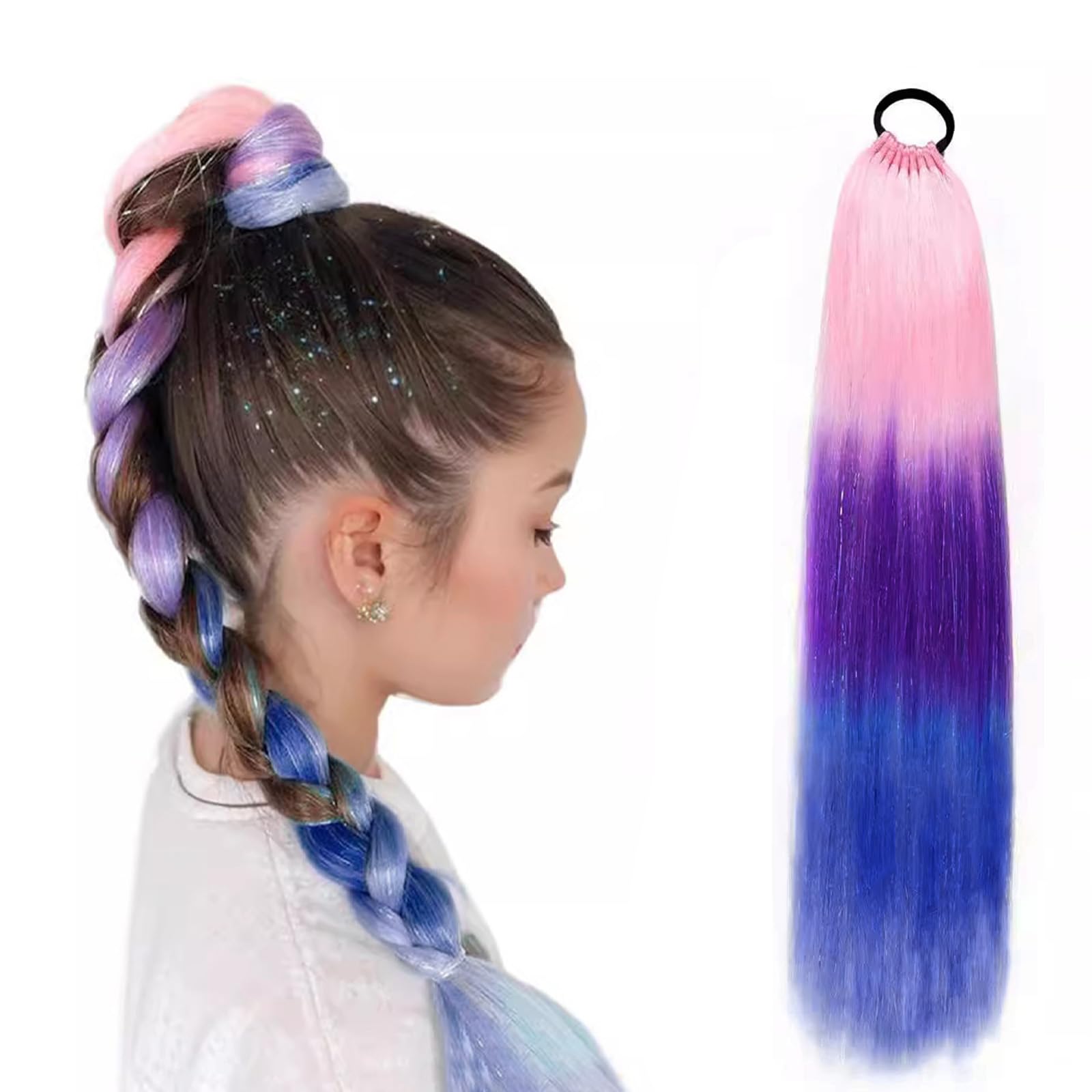 Rainbow Ponytail Hair Extensions, 27.5 Inch 100g Coloured Hair ...