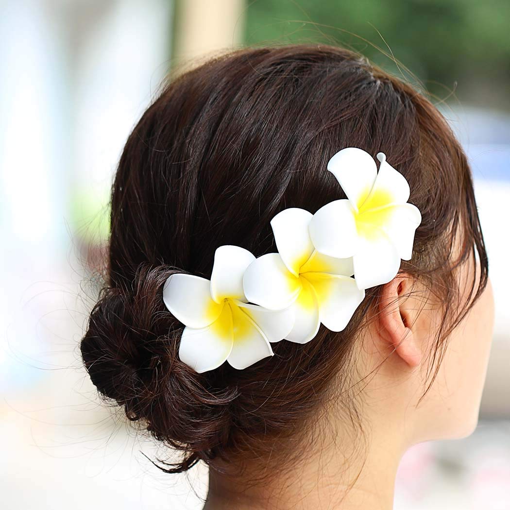 Amazon.com : Zoestar Hawaii Flower Hair Clip Plumeria Accessory for ...