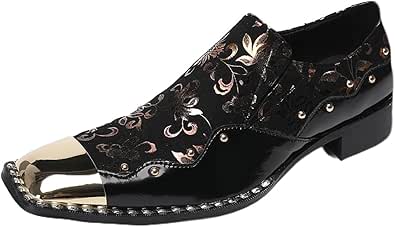 Amazon.com | Mens Black Dress Loafers Slip On Casual Party Smoking Gold ...