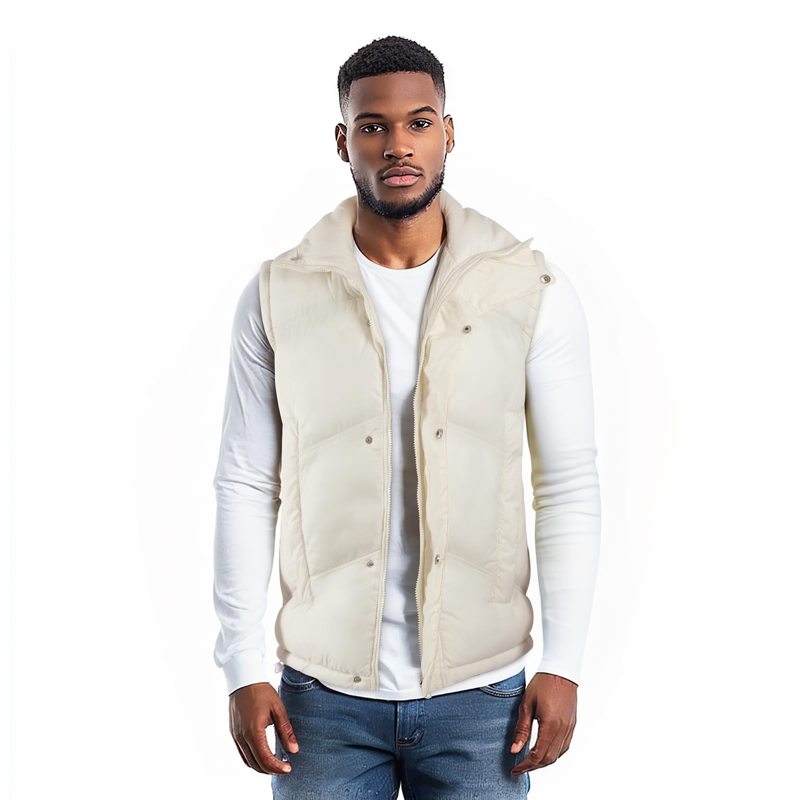 Snapklik.com : Mens Hooded Puffer Jacket White Winter Down Coat For Men ...