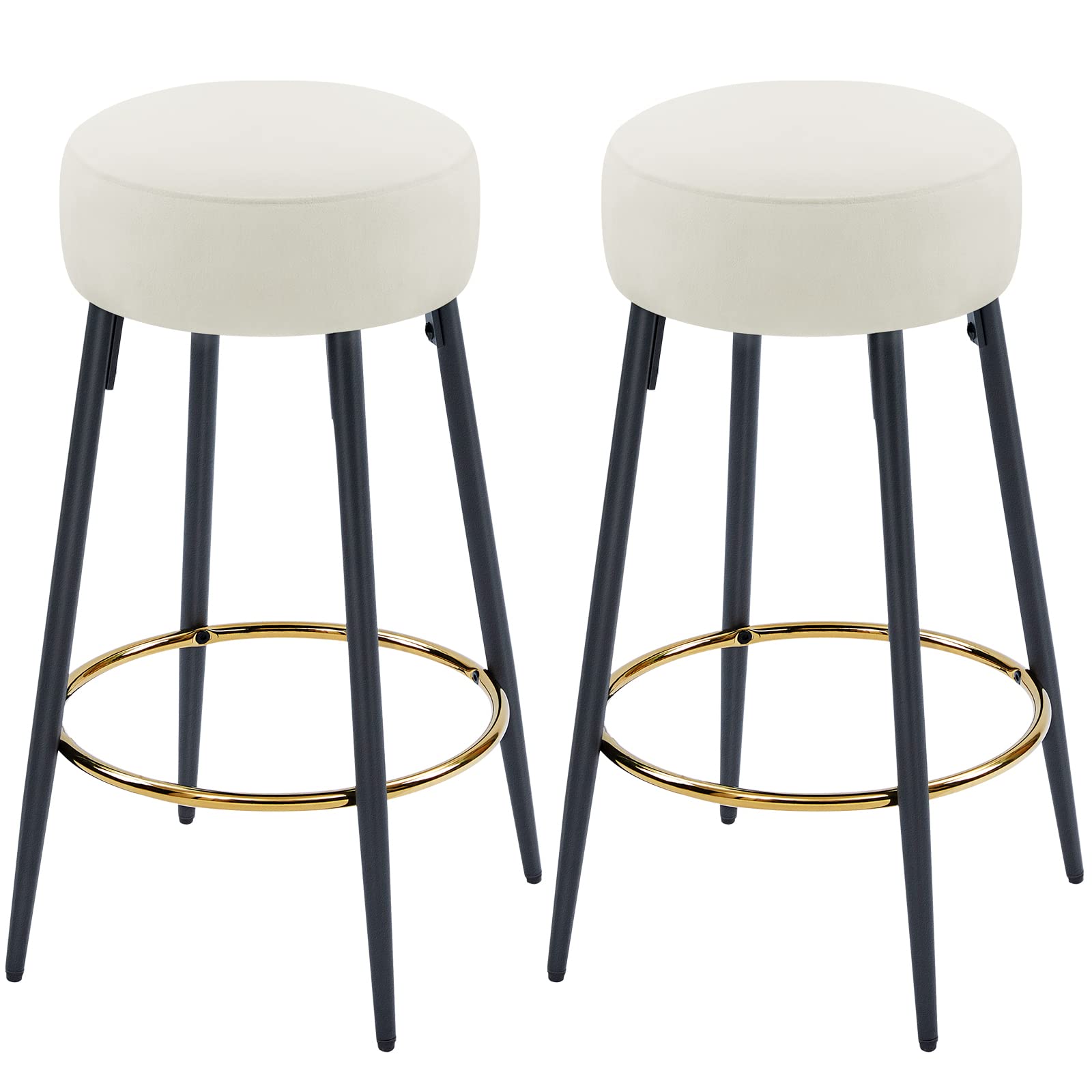 Fefances Cream Bar Stools Set of 2 Modern Round Velvet Bar Stools ...