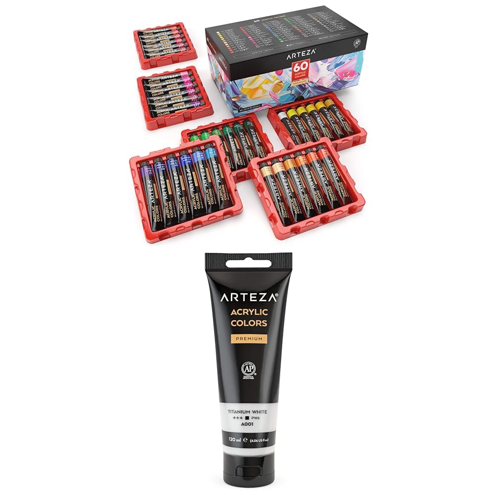 Amazon.com: ARTEZA Acrylic Paint Set of 60 Colors, 0.74 oz/22 ml Tubes ...