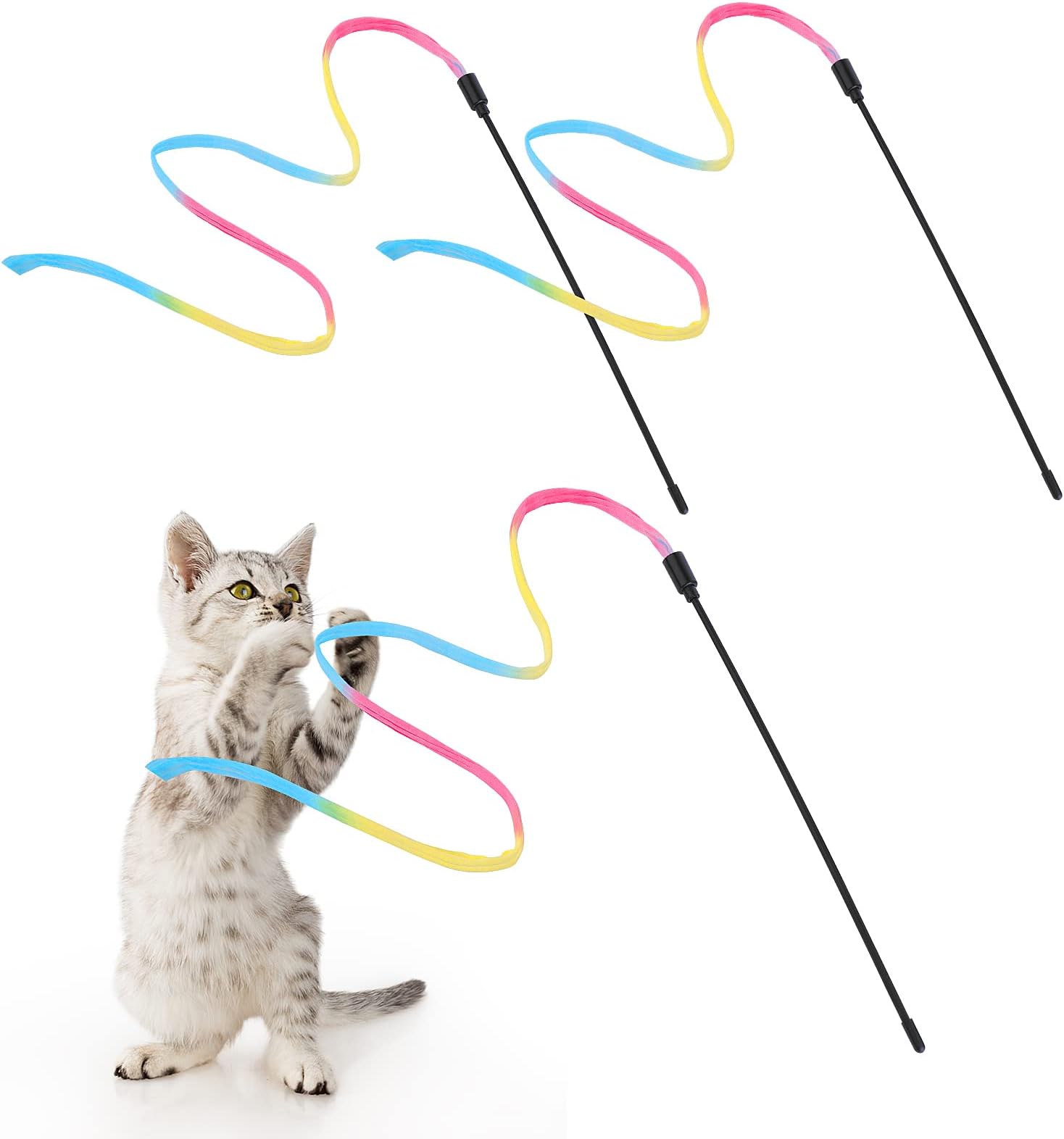 Cobee Interactive Ribbon String Toys for Cats, 4 Pack Colorful Cat ...