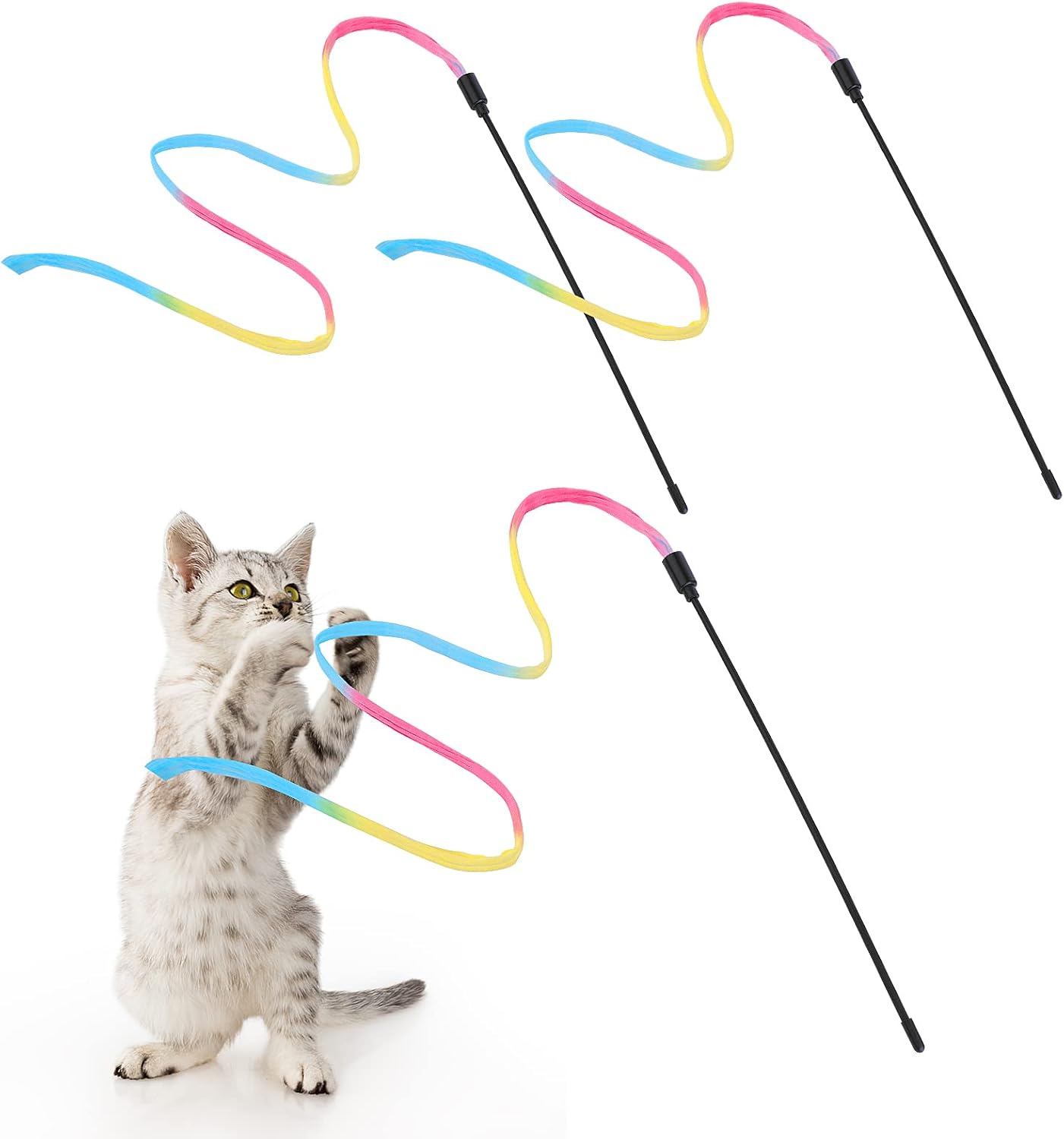 Cobee Cat Interactive Wand Kit - Rainbow Wand Toys, String Ribbon Stick ...