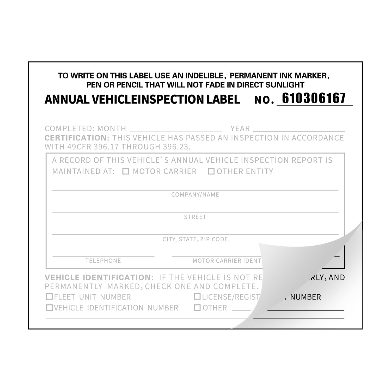 Forms 50 Pack Vehicle Inspection Label 5 Mil Annual Inspection Near Me