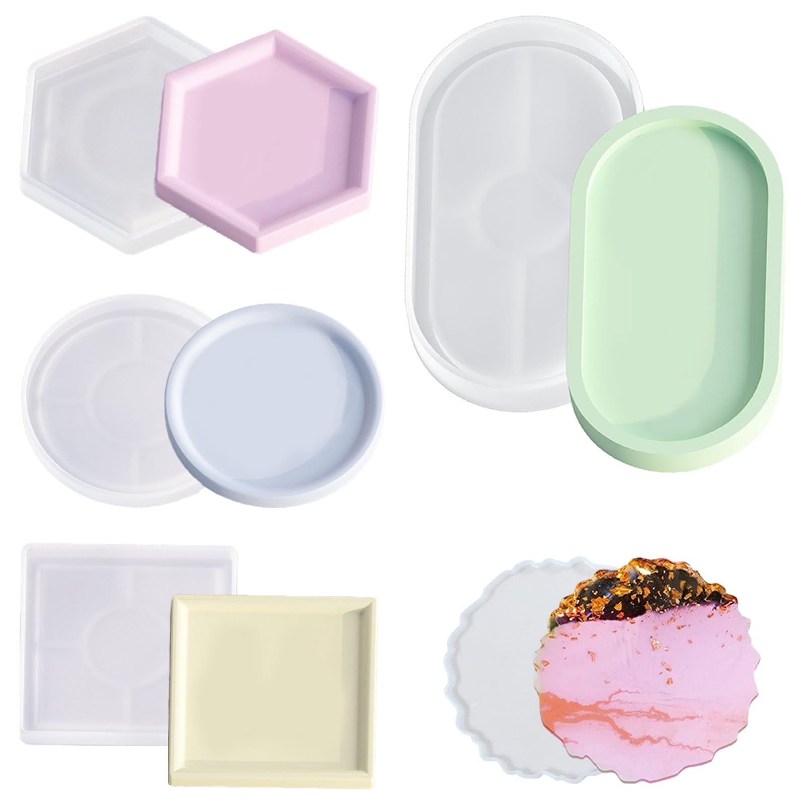 DKDDSSS 5 Pcs Resin Moulds Silicone, Coaster Mould for Resin Epoxy ...