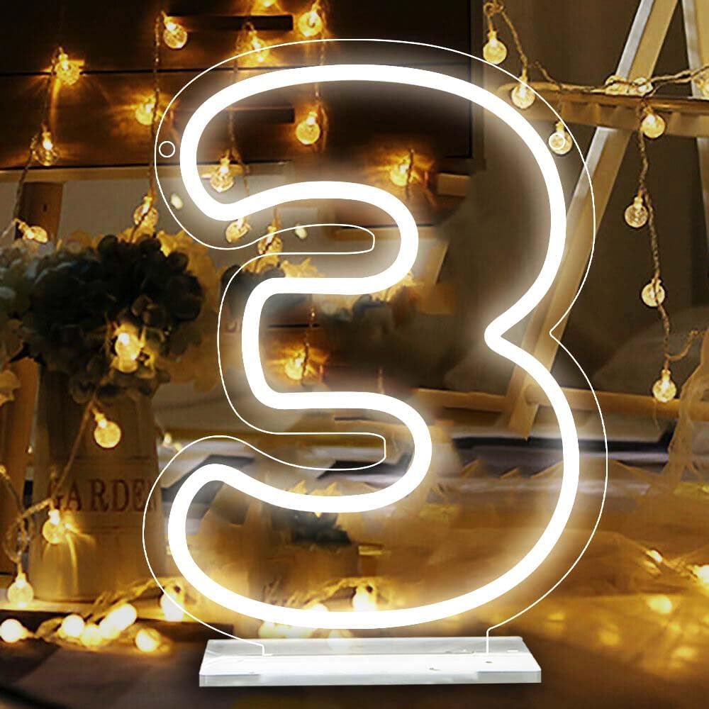 Amazon.com : ATTNEON Number 3 Neon Sign,Led Light Up Three Numbers Neon ...