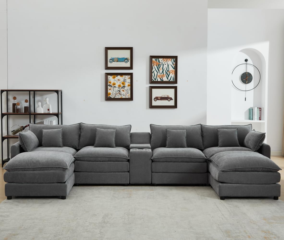Amazon.com: U-Shaped Symmetrical Sectional Sofa Couch Chenille ...