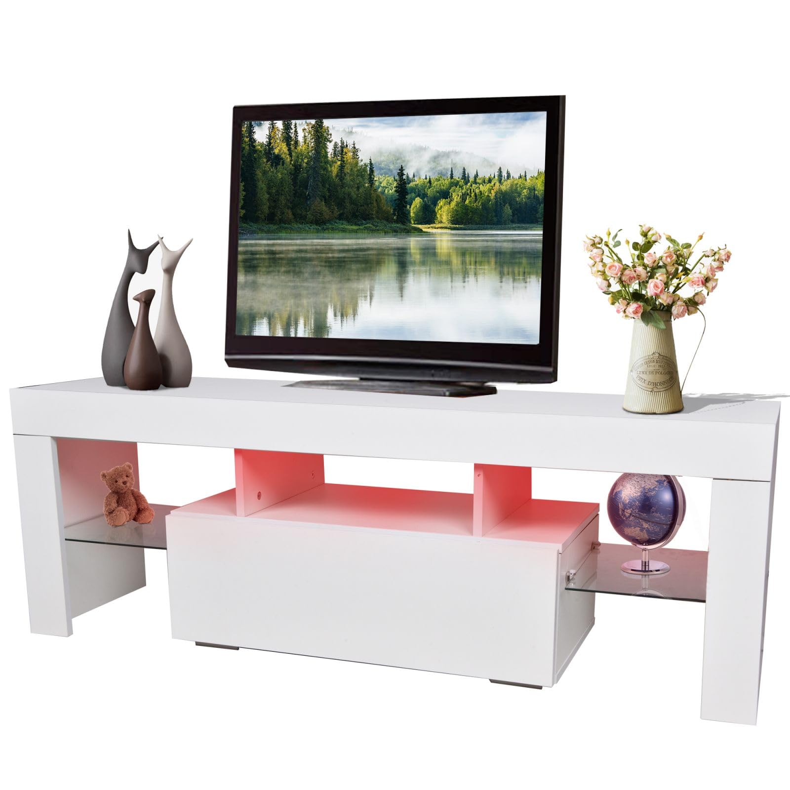 Amazon.com - SPOFLYINN Modern LED TV Stand with 16 Color LED Lights ...