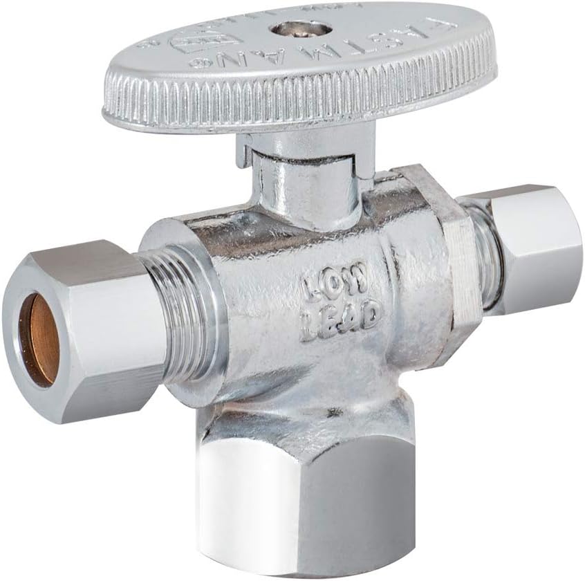 (2-Pack) Cyrret Angle Stop Valve 3-Way 1/2" FIP x 3/8" Compression x 3/ ...