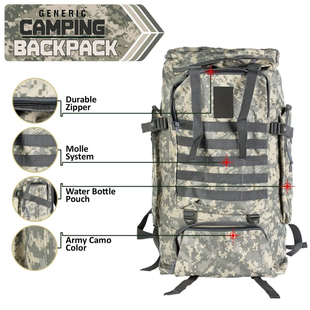 US Army 70L Large Tactical Backpack with Water Bottle Pouch - Military ...