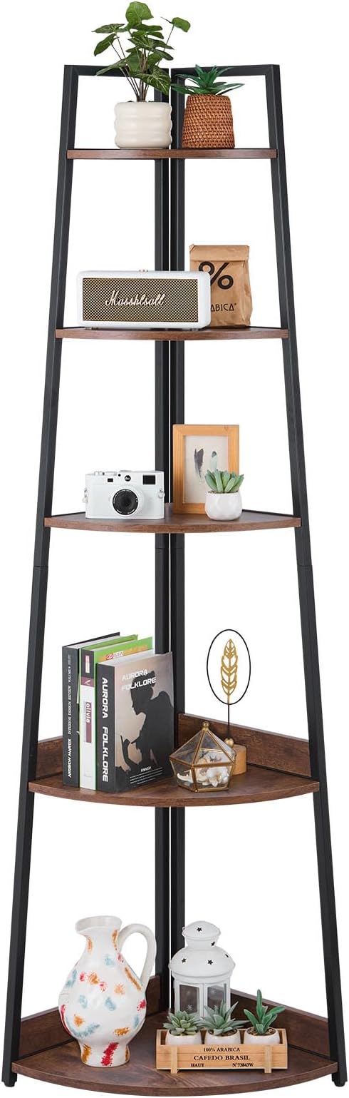 Amazon.com: VEVOR 5 Tier Corner Shelf, Tall Corner Bookshelf Plant Rack ...