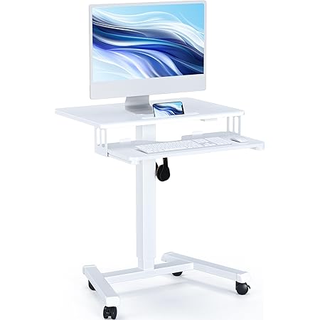 BONTEC 65 × 45cm Two-Tier Mobile Computer Workstation with 4 Rolling ...