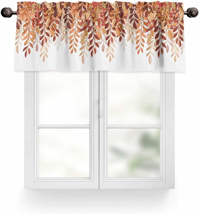 Amazon.com: Ufiyudes Fall Leaf Valances for Windows Brown Red Leaves ...