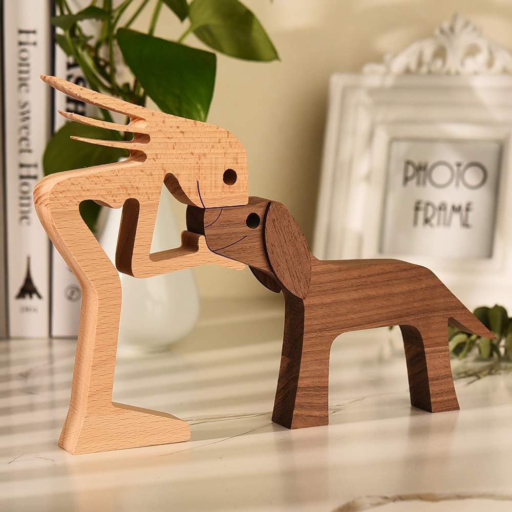 Amazon.com: WoodCrafted Wooden Dog Sculpture Carving Ornaments ...