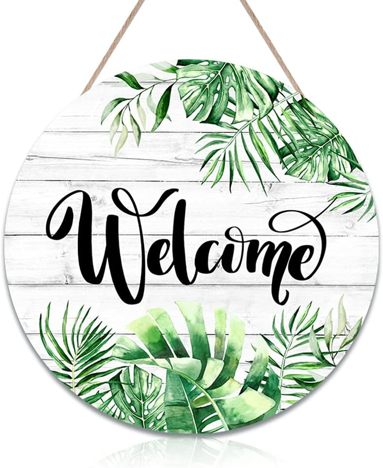Amazon.com: CHDITB Tropical Green Palm Leaves Welcome Sign Wall Decor ...