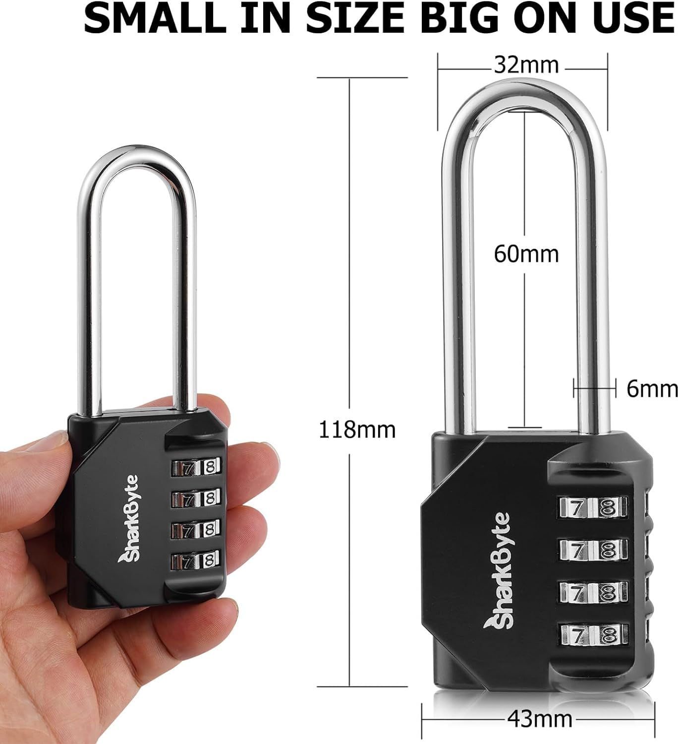 SharkByte Combination Padlock [2.6″ Long Shackle] 4-Dial Heavy Duty ...