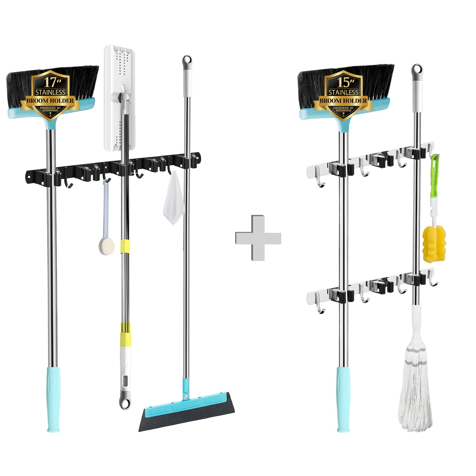 Amazon.com: AceMining Plastic and Rubber Broom and Mop Storage Rack ...