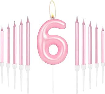 Amazon.com: iNINGER Baby Pink 6th Birthday Number Candles - Pink ...