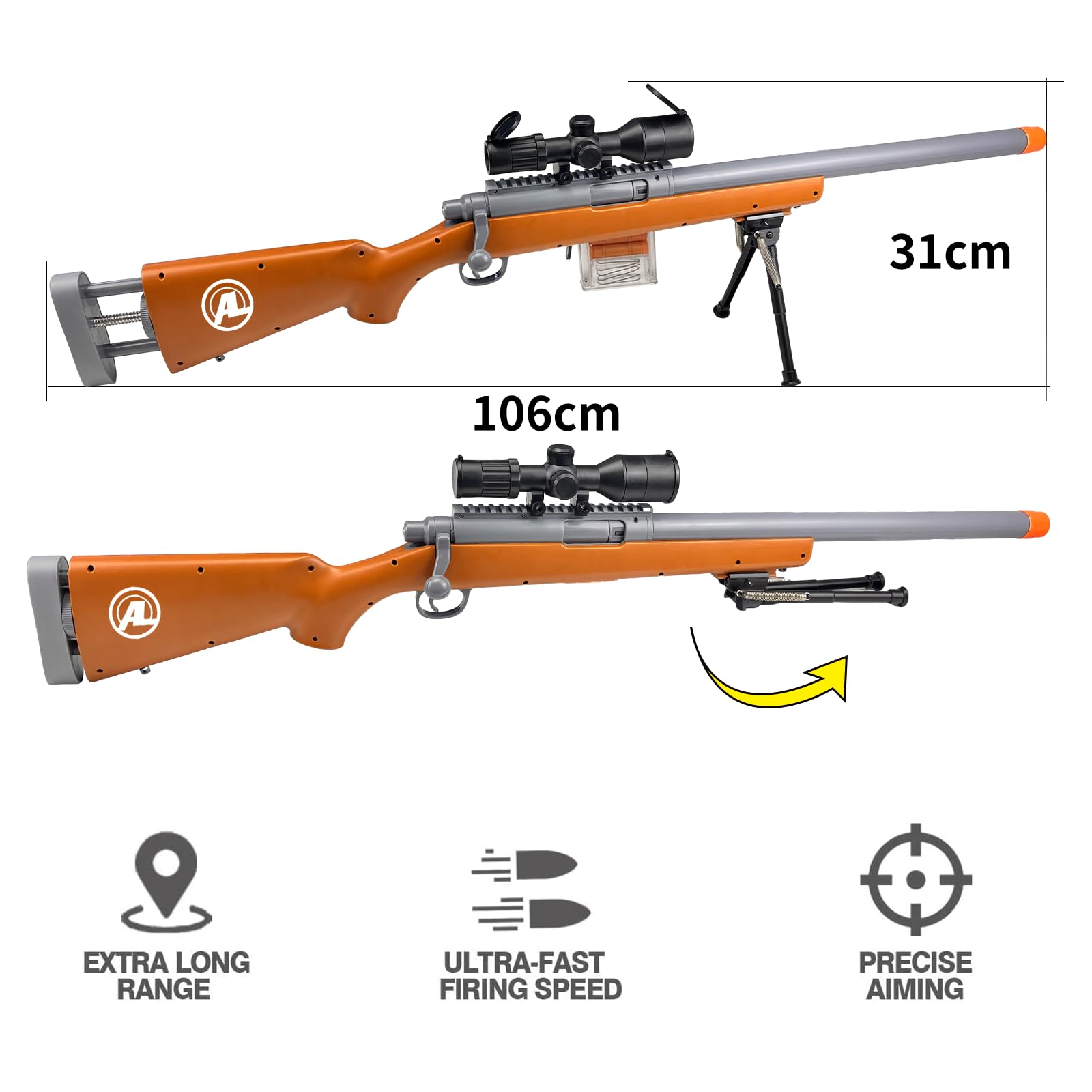 AGM MASTECH M24 Soft Bullet Toy Gun, Empty Shell Ejecting Design, Enhanced Scope, 40 Soft Foam ...