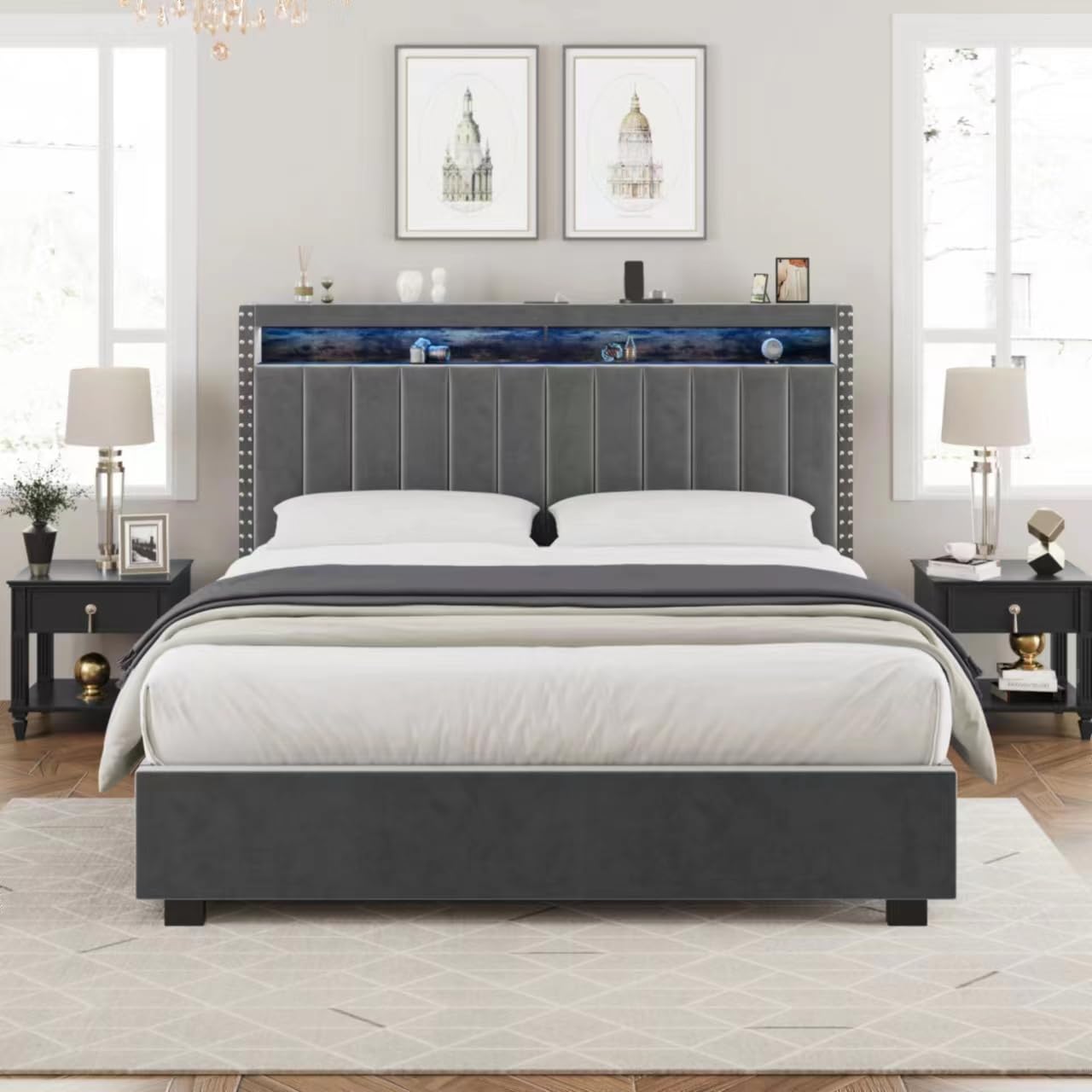 Amazon.com: King Size Lift up Storage Bed,Frame Headboard with LED ...