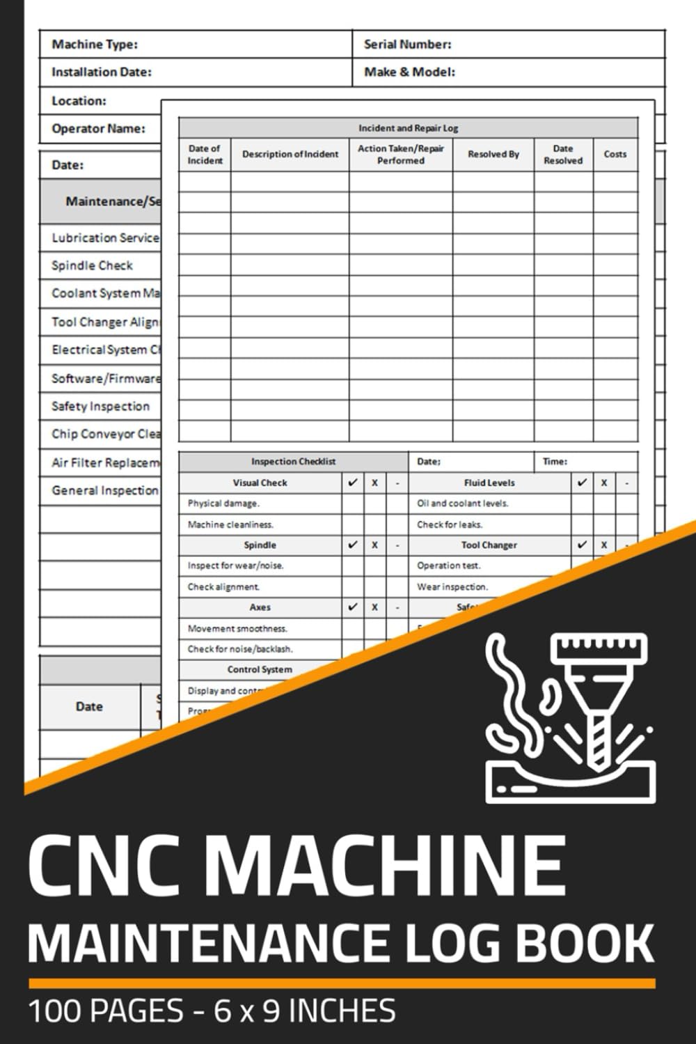 CNC Machine Maintenance Log Book: Repair & Service Record with ...