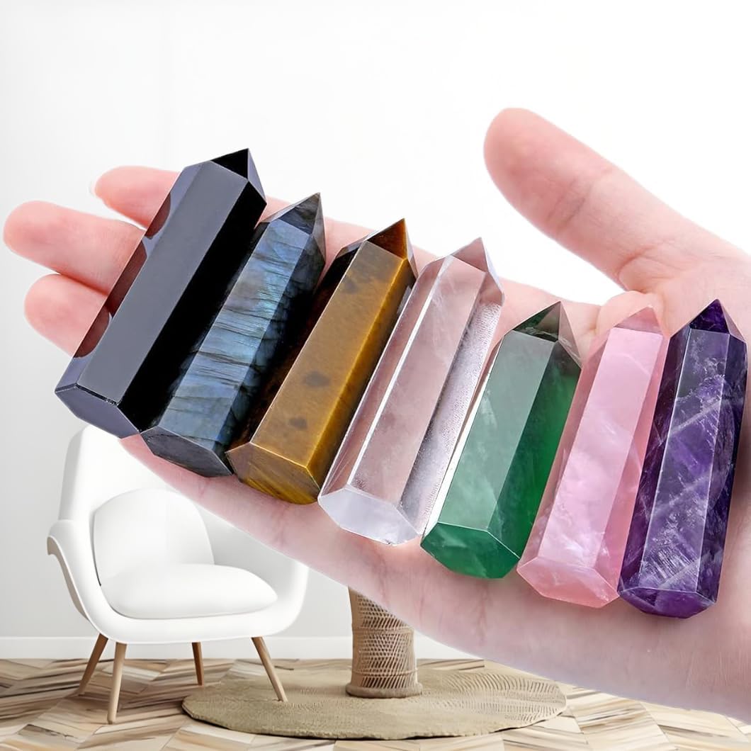 Amazon.com: 7PCS 2.2-2.6" Natural Healing Fluorite Crystals Wands ...