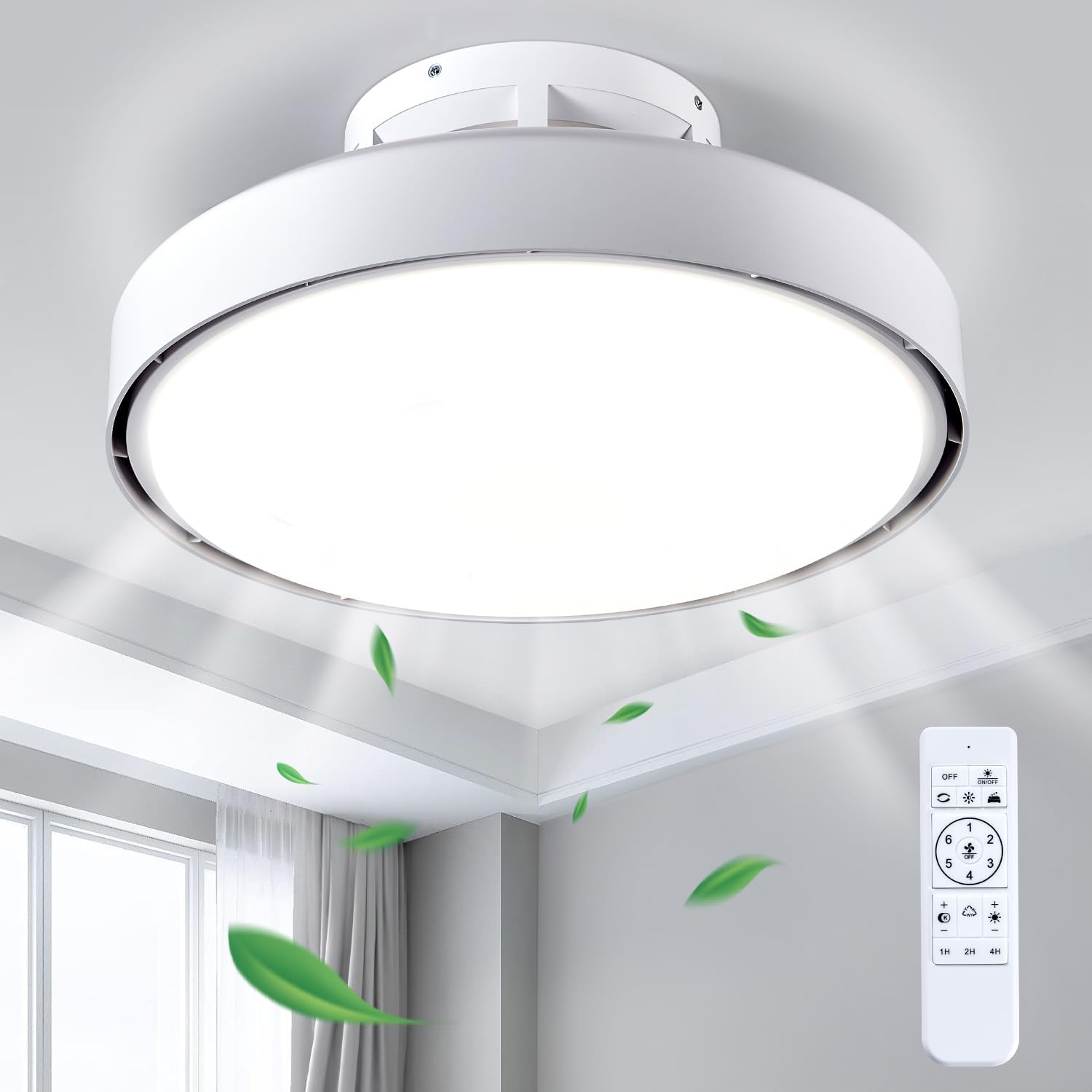 19.7" Flush Mount Bladeless Ceiling Fan with Remote Control, 3-Dimmable ...