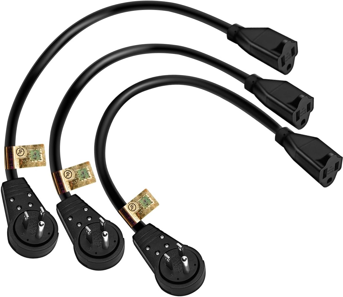 Nekteck 360° Rotating Flat Plug Extension Cord 1 Foot, 14AWG 3 Prong ...