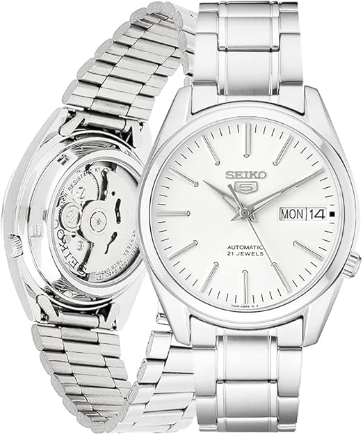 Amazon.com: Seiko Men's SNKL41 "Seiko 5" White Dial Stainless Steel ...