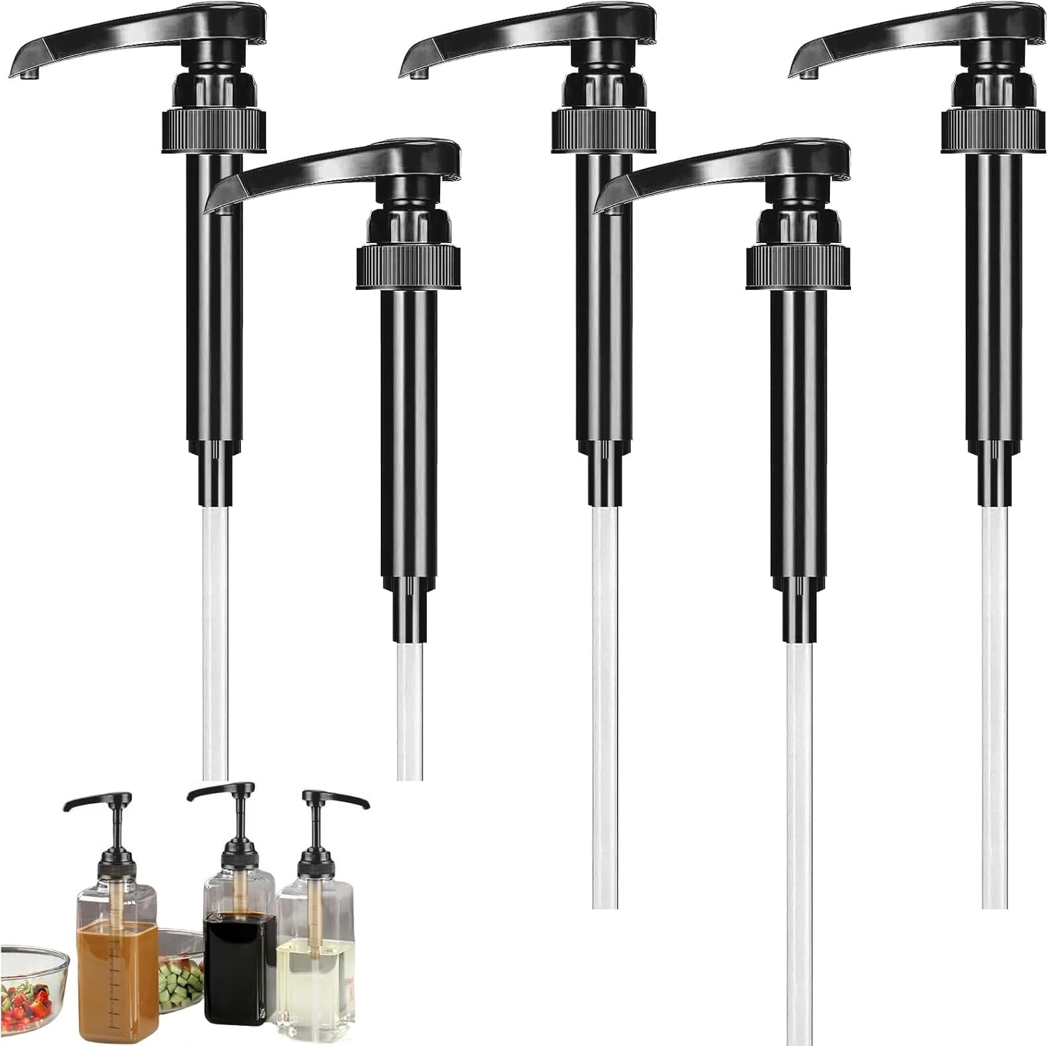 5 Pcs Syrup Pumps 750ML Reusable Pump Bottle Dispenser Black Coffee ...