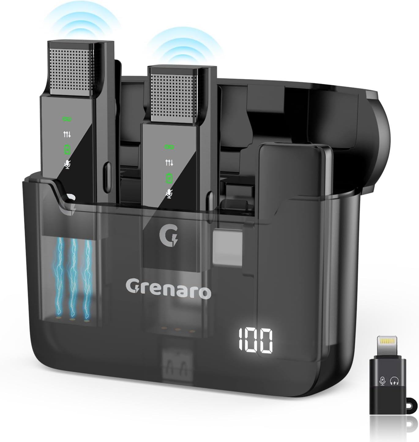 GRENARO Wireless Microphone, Digital Display Charging Case - Wireless ...