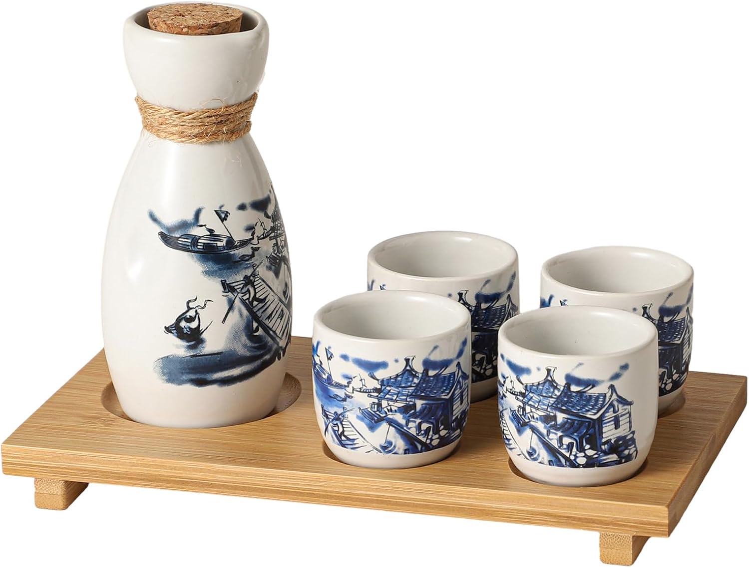 Amazon.com | Mocerakai Ceramic Sake Set 5pcs Japanese Traditional Sake Set with 1 Sake Pot 4 ...