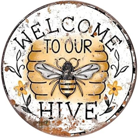 Amazon.com: WZVZGZ Vintage Style Round Tin Sign Welcome Bee Hive Sign ...