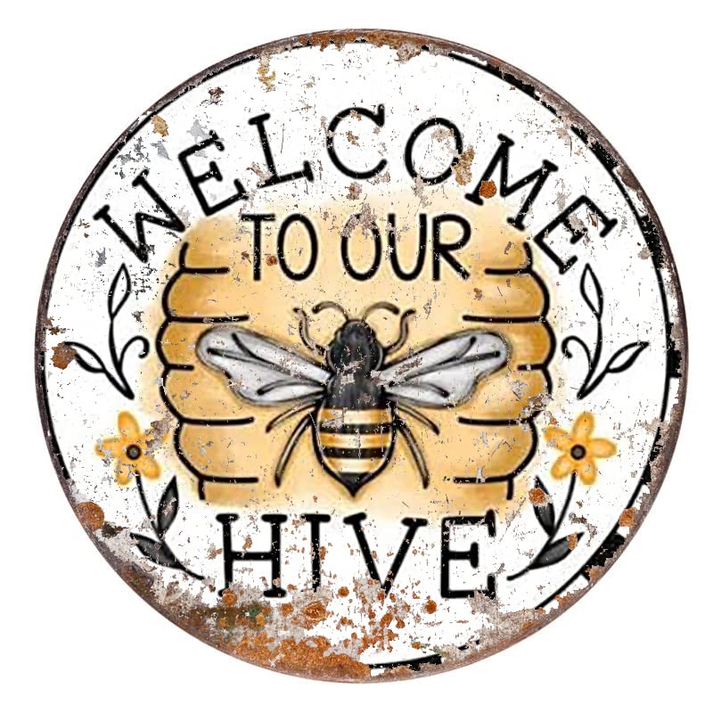 Amazon.com: WZVZGZ Vintage Style Round Tin Sign Welcome Bee Hive Sign ...