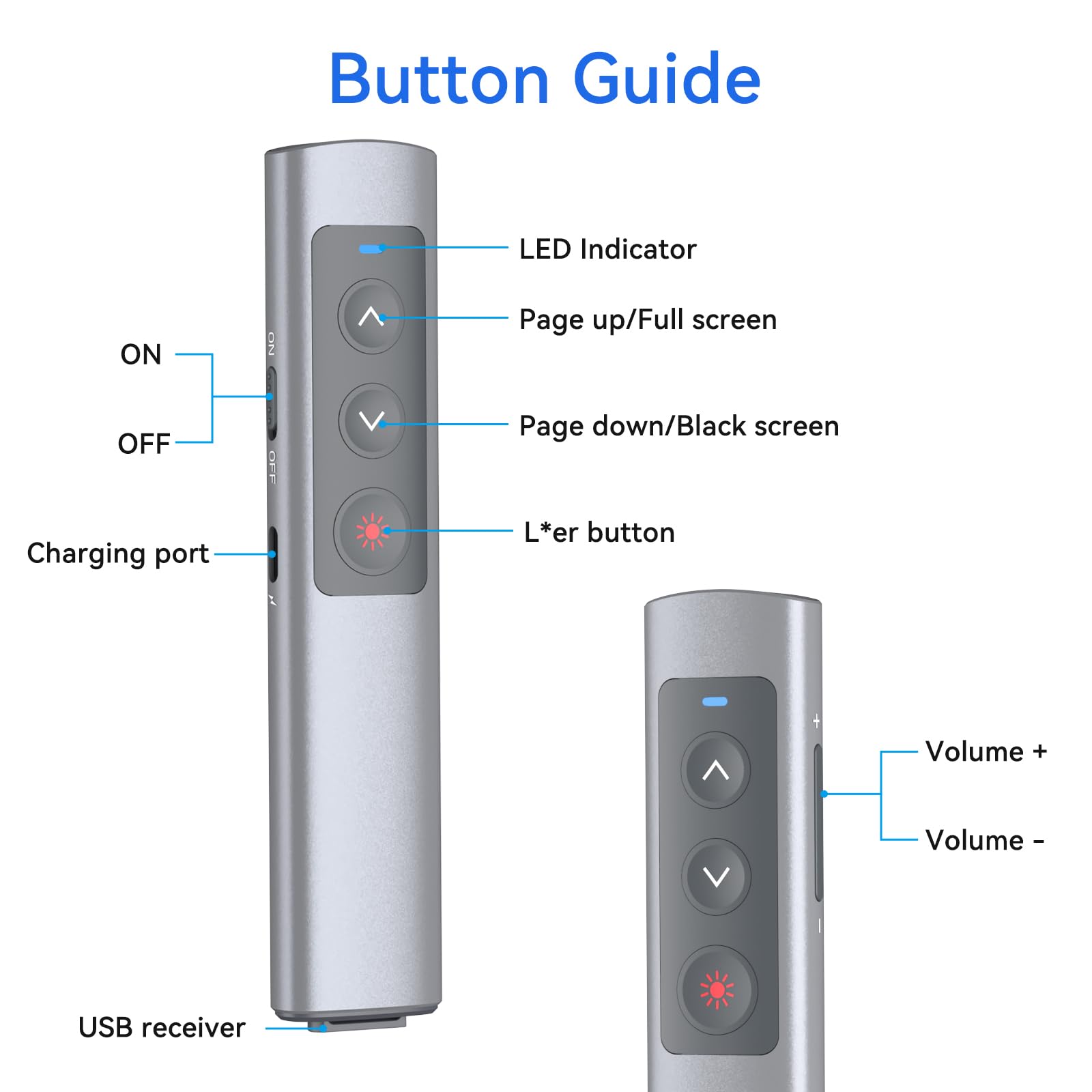 Long Range Presentation Remote 2-in-1 USB Type C Presentation Clicker ...