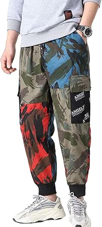 ebossy Men's Color Block Hiphop Trendy Camo Jogger Harem Pants with ...