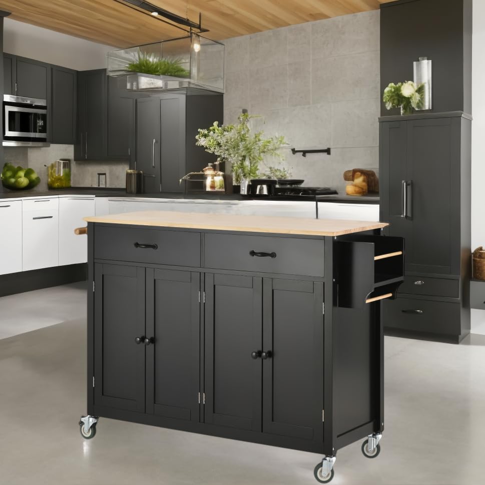 Amazon.com: Rolling Kitchen Island with Storage, Portable Kitchen Table ...