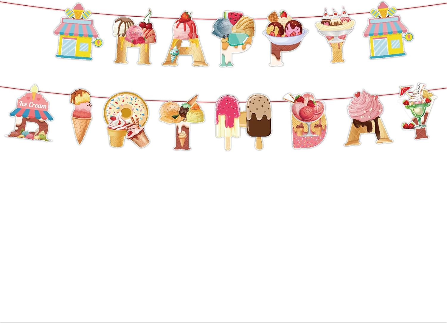 Amazon.com: JANSONG Ice Cream Banner,Colorful Birthday Banner Ice Cream ...