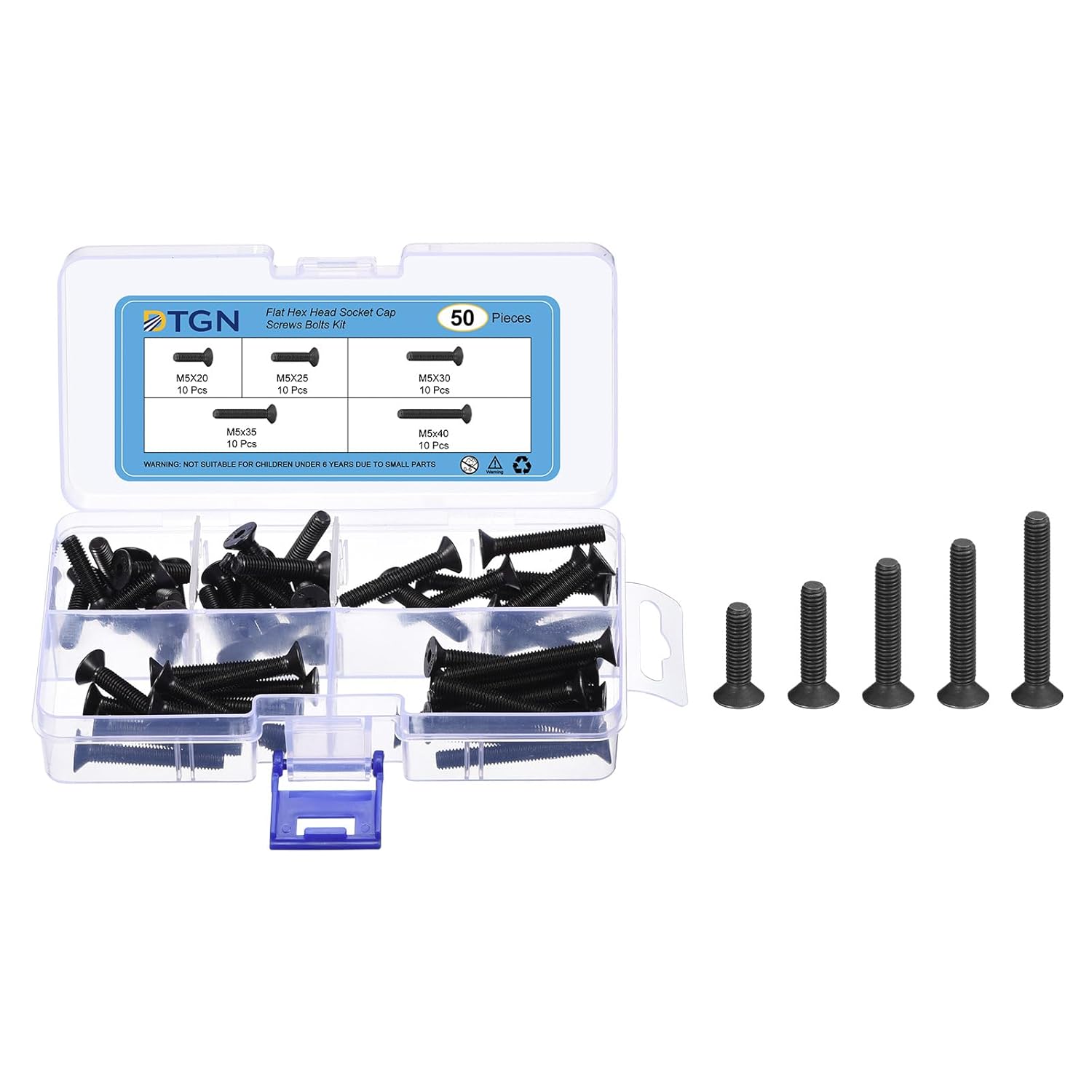 Amazon | DTGN 50個入り M5 x 20mm / 25mm / 30mm / 35mm / 40mm フラットヘッド六角ソケット ...
