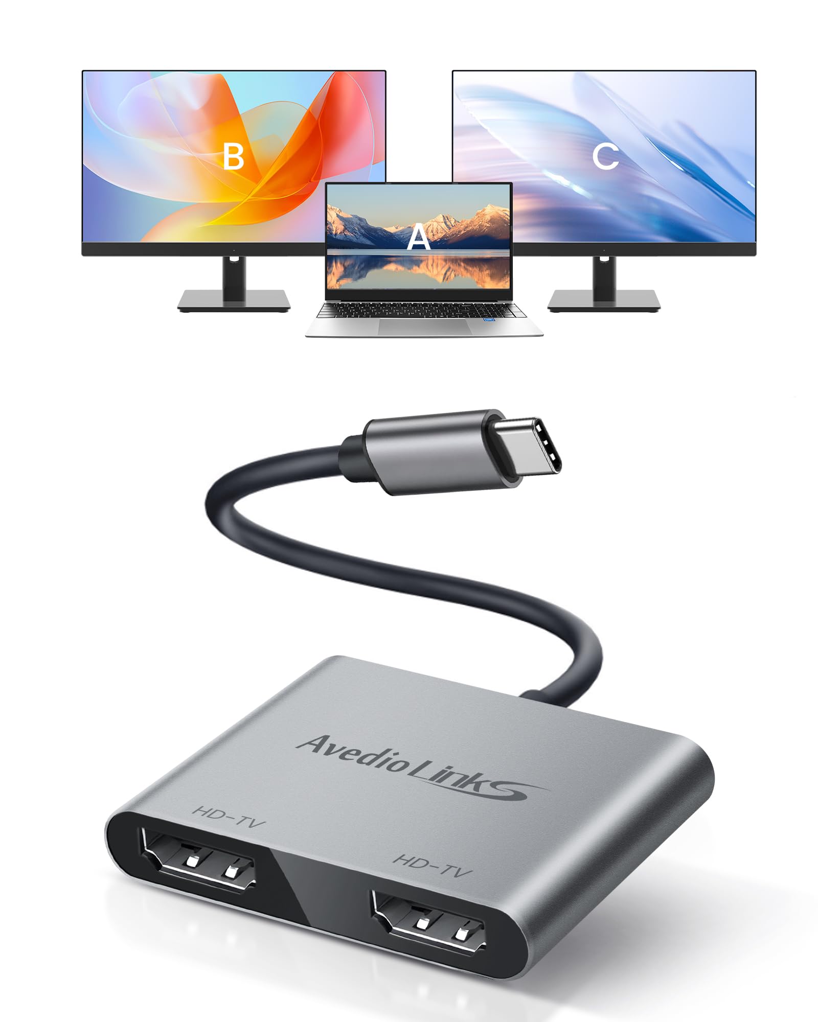 avedio links 4K@60Hz USB C to Dual HDMI Adapter, 4K HDMI Splitter ...