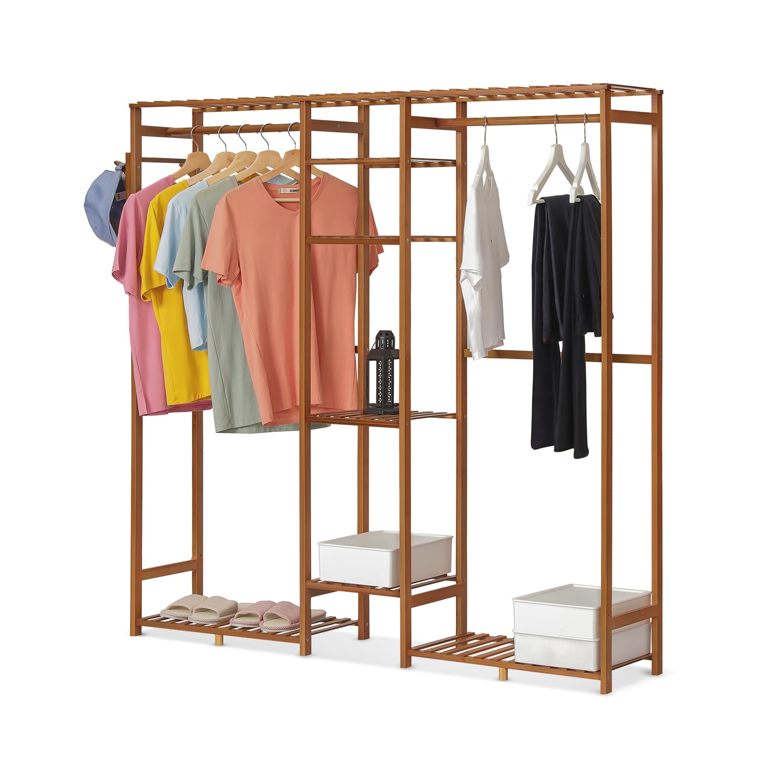 Amazon.com: Magshion 6-Tier Bamboo Large Clothing Rack Garment Rack for ...