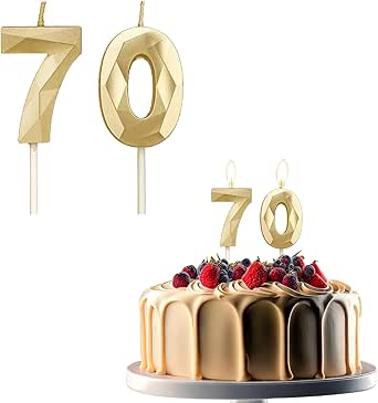 JEKUGOT 70th Birthday Candles for Cakes, Number 70 Candle, Gold Candle ...
