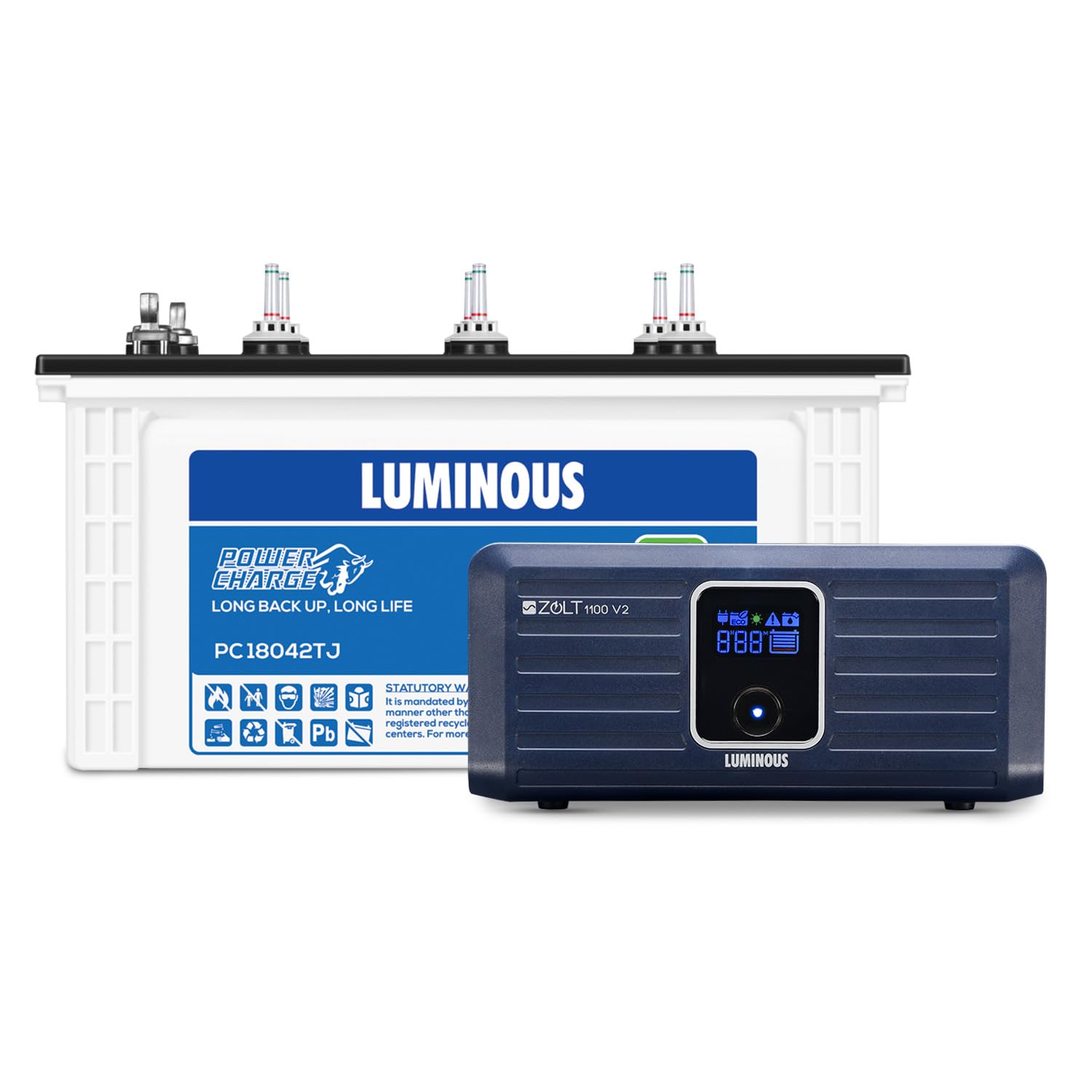 Luminous Inverter & Battery Combo (Zolt 1100 Pure Sine Wave 900VA/12V ...